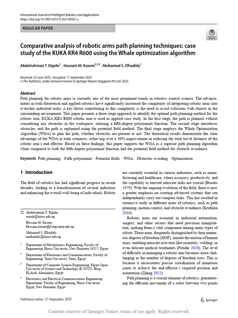 Robotic Arm Path Planning with WOA | PDF | Robotics | Mathematical ...