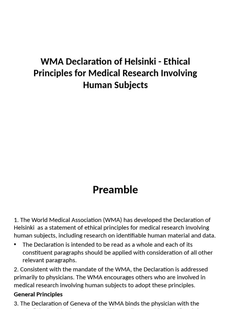 WMA Declaration of Helsinki - Ethical | PDF | Informed Consent ...
