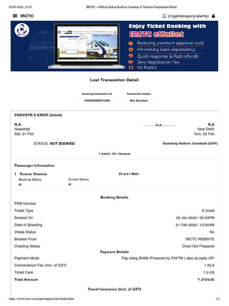 IRCTC Last Transaction Details Report | PDF | Services (Economics ...