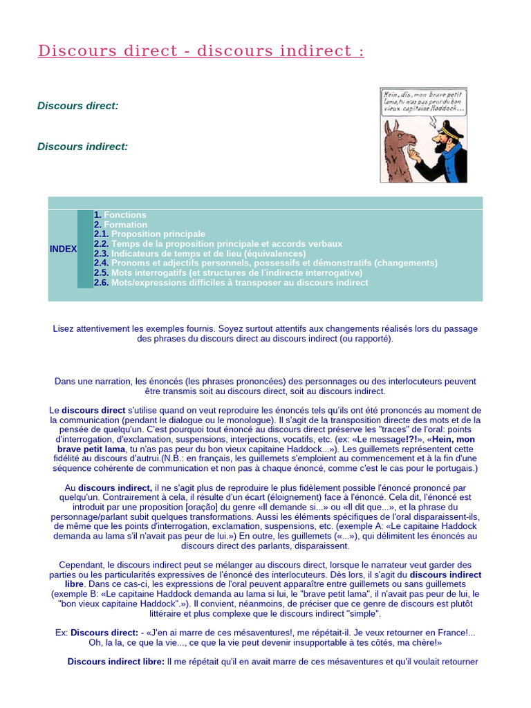 Discours direct et indirect : Guide pratique | PDF | Question | Genre ...