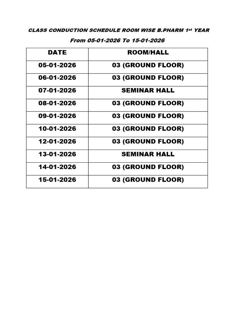 B.Pharm 1st Year Class Schedule 2026 | PDF