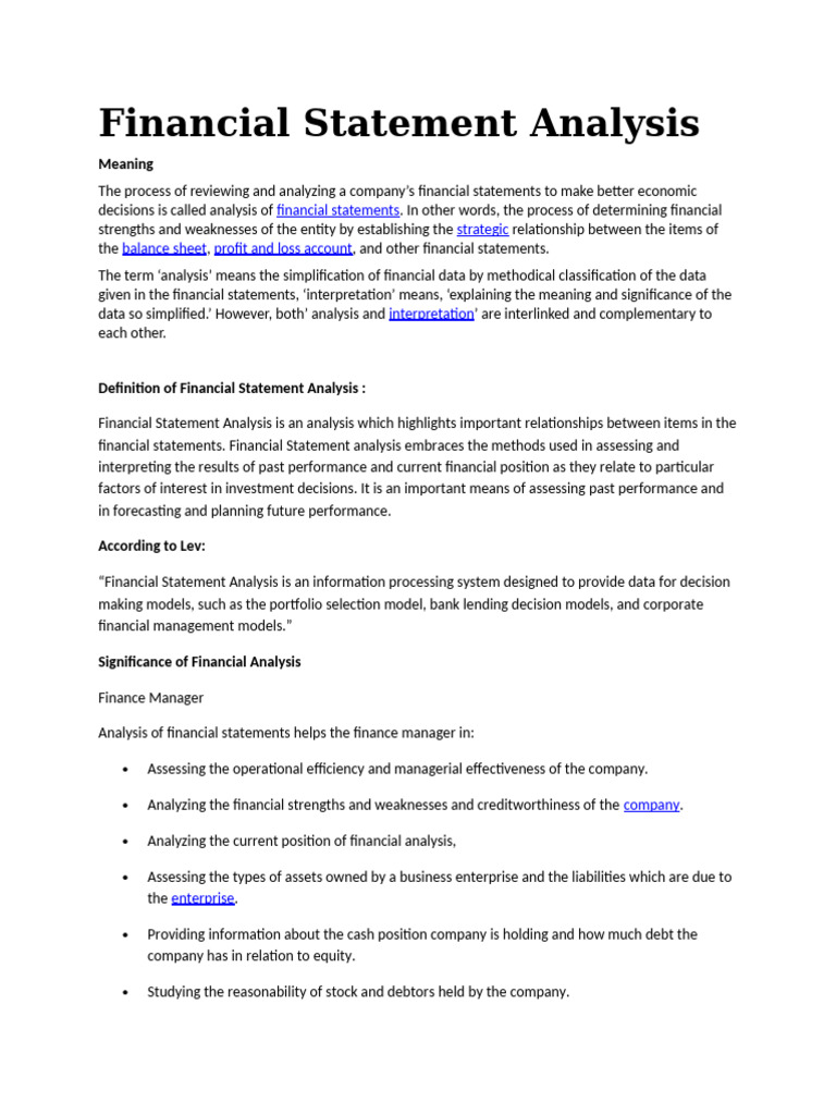 Financial Statement Analysis Overview | PDF | Equity (Finance) | Net Income