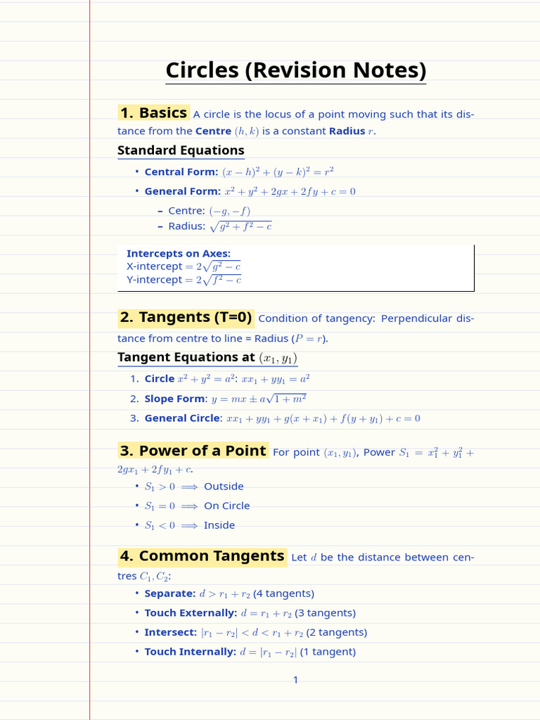 Circle Geometry Revision Notes | PDF
