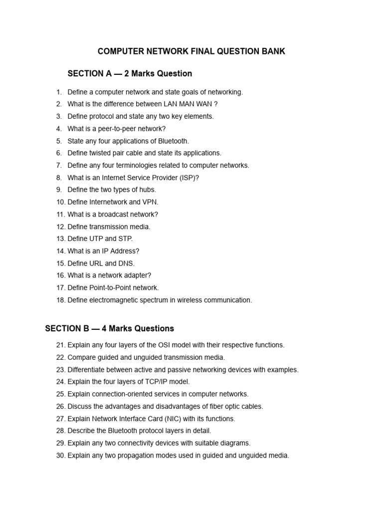 Computer Network Exam Question Bank | PDF | Computer Network | Osi Model