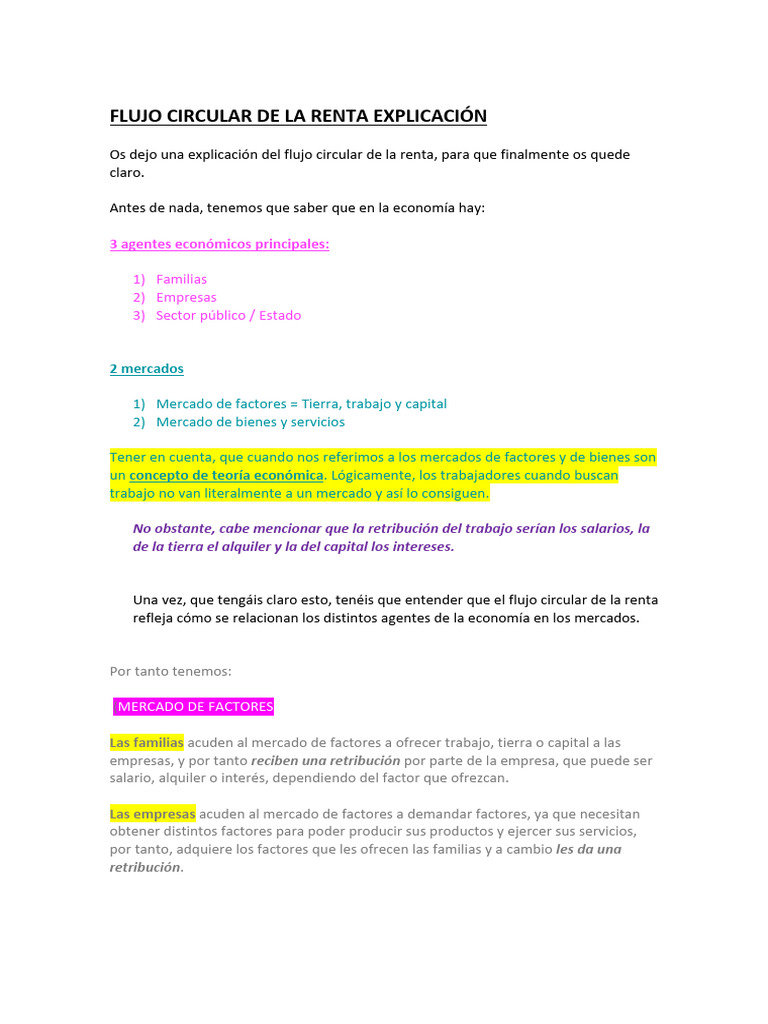 FLUJO CIRCULAR DE LA RENTA EXPLICACIÓN | PDF | Mercado (economía) | Salario