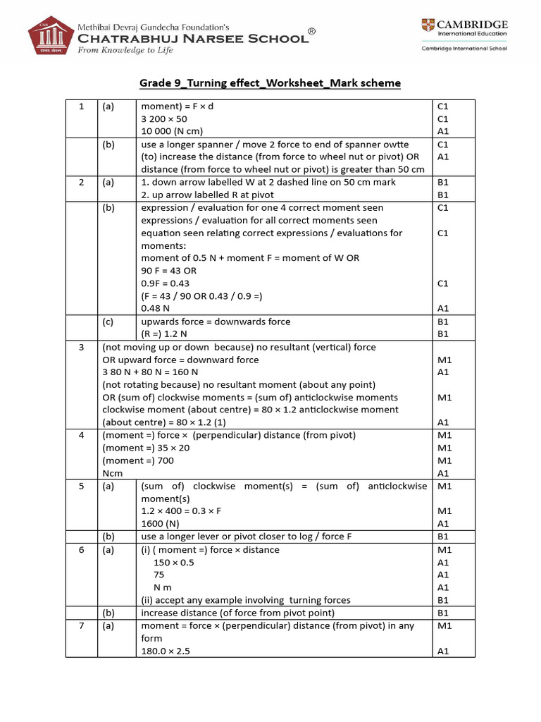 Grade 9 Turning Effect Worksheet Ms | PDF | Force | Mechanics