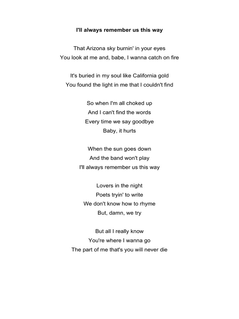 "Always Remember Us This Way Lyrics" | PDF