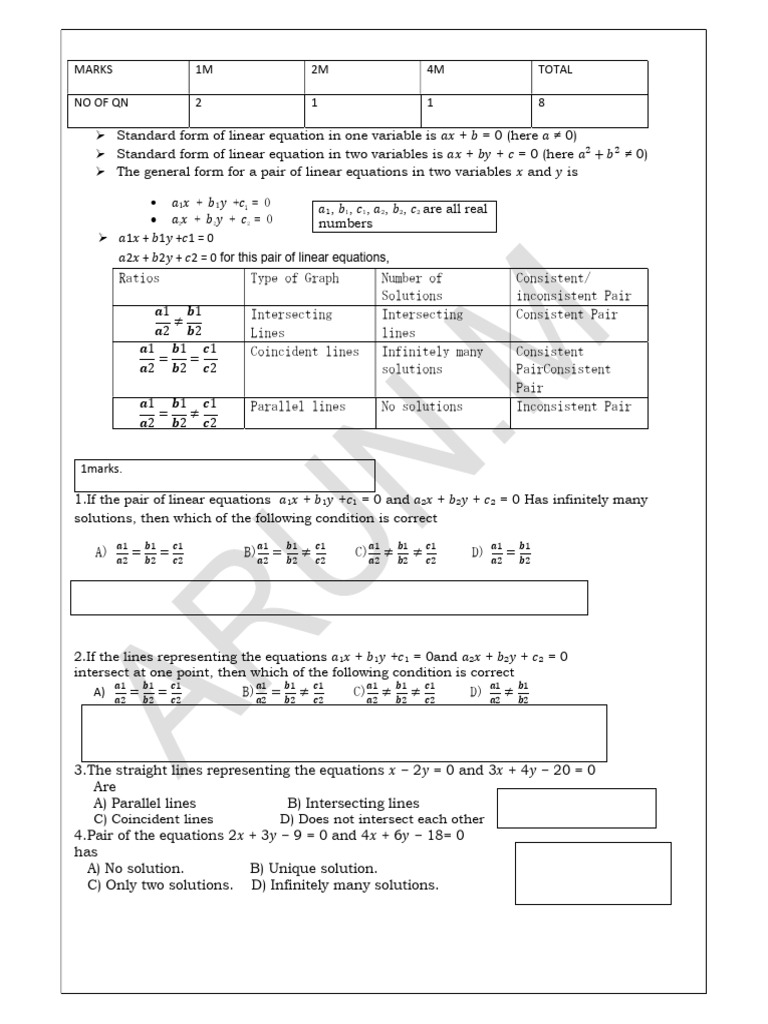 Linear Equations: Solutions & Types | PDF | System Of Linear Equations ...