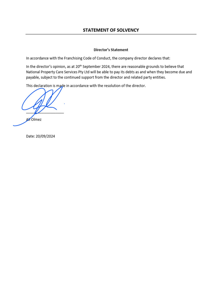 Director's Solvency Statement 2024 | PDF