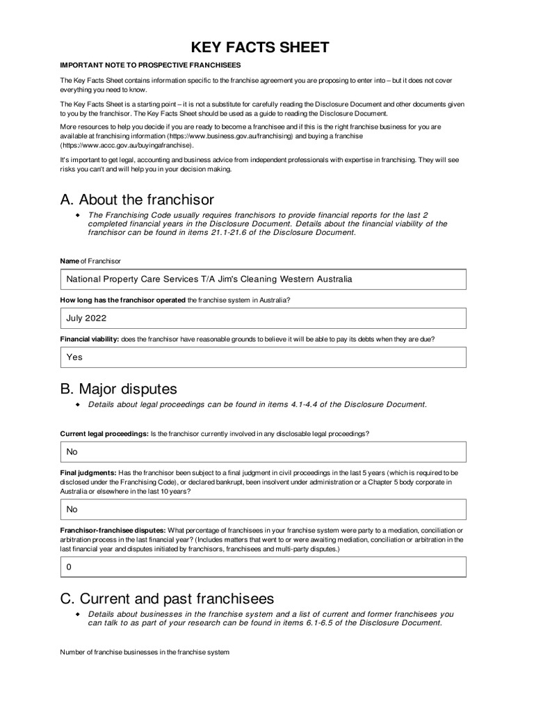 Key Facts Sheet (Regional Franchisor) | PDF | Franchising | Business