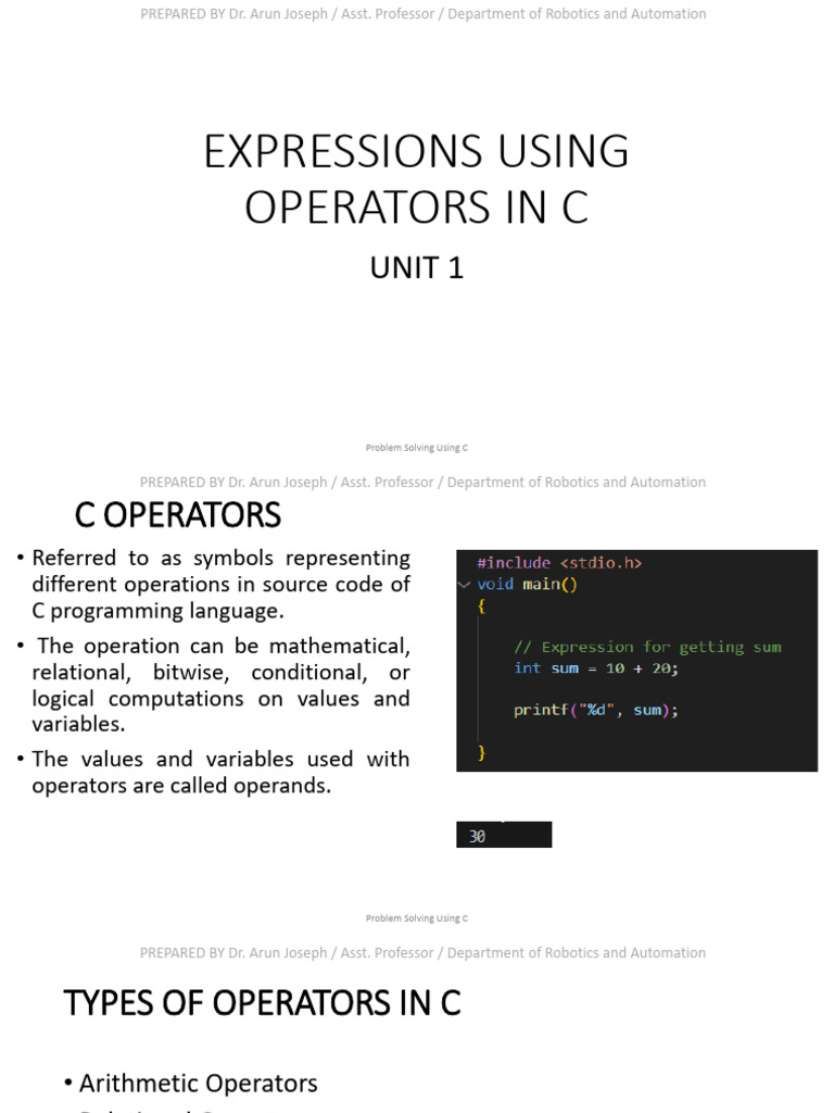 E-unit 1 Operators | PDF | Multiplication | Computer Programming