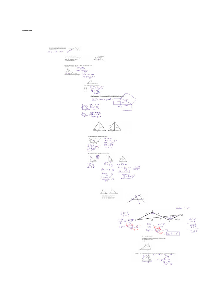 Notes Angles of Triangle, Similar Triangles, Pythagoras, Area of ...