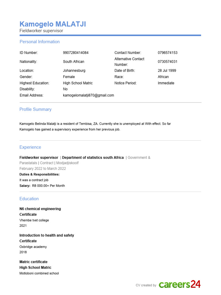 Careers24-cv-Kamogelo-MALATJI (1) | PDF