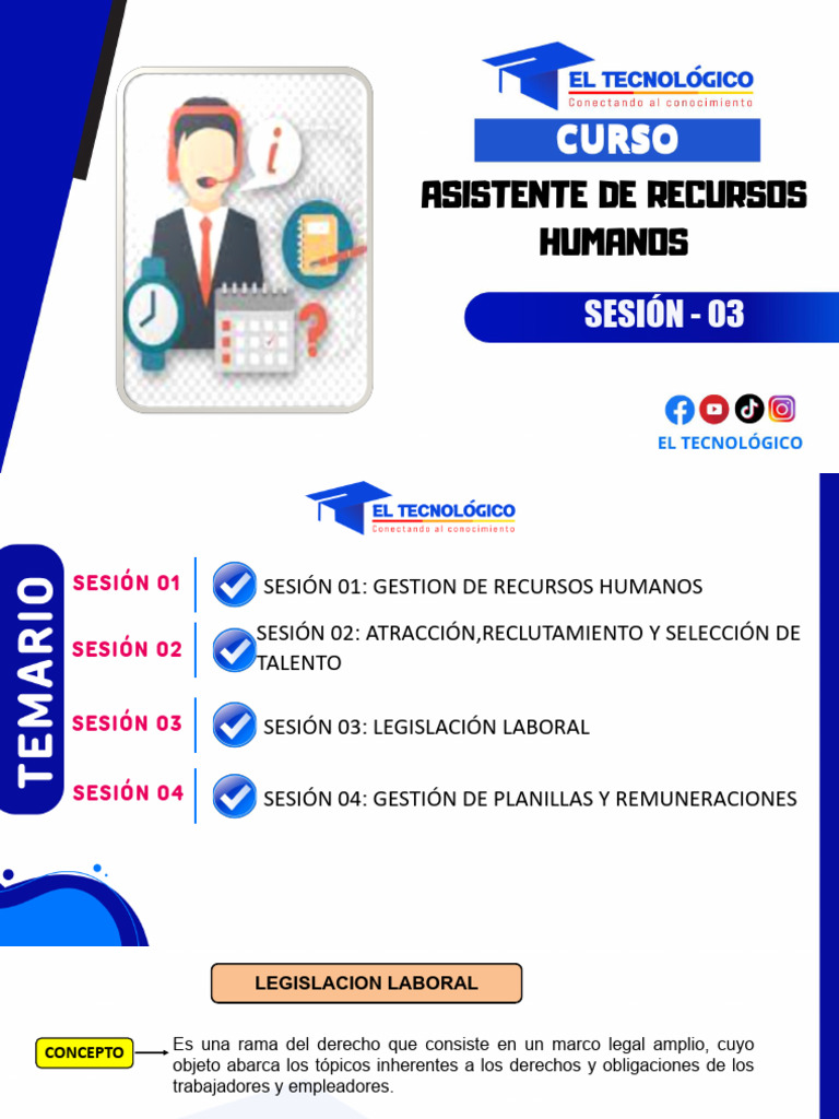 SESIÓN 03 - ASISTENTE DE RECURSOS HUMANOS - EL TECNOLOGICO | PDF | Derecho laboral | Salario