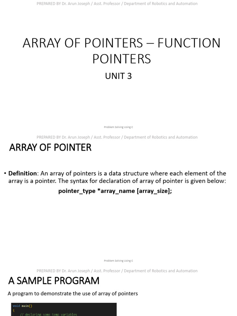 C Programming: Array & Function Pointers | PDF | Pointer (Computer ...
