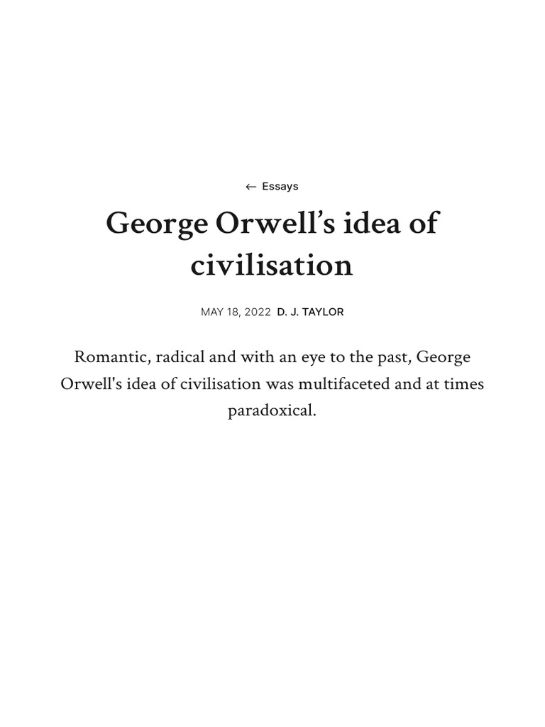 George Orwell's Idea of Civilisation - Engelsberg Ideas | PDF | George ...