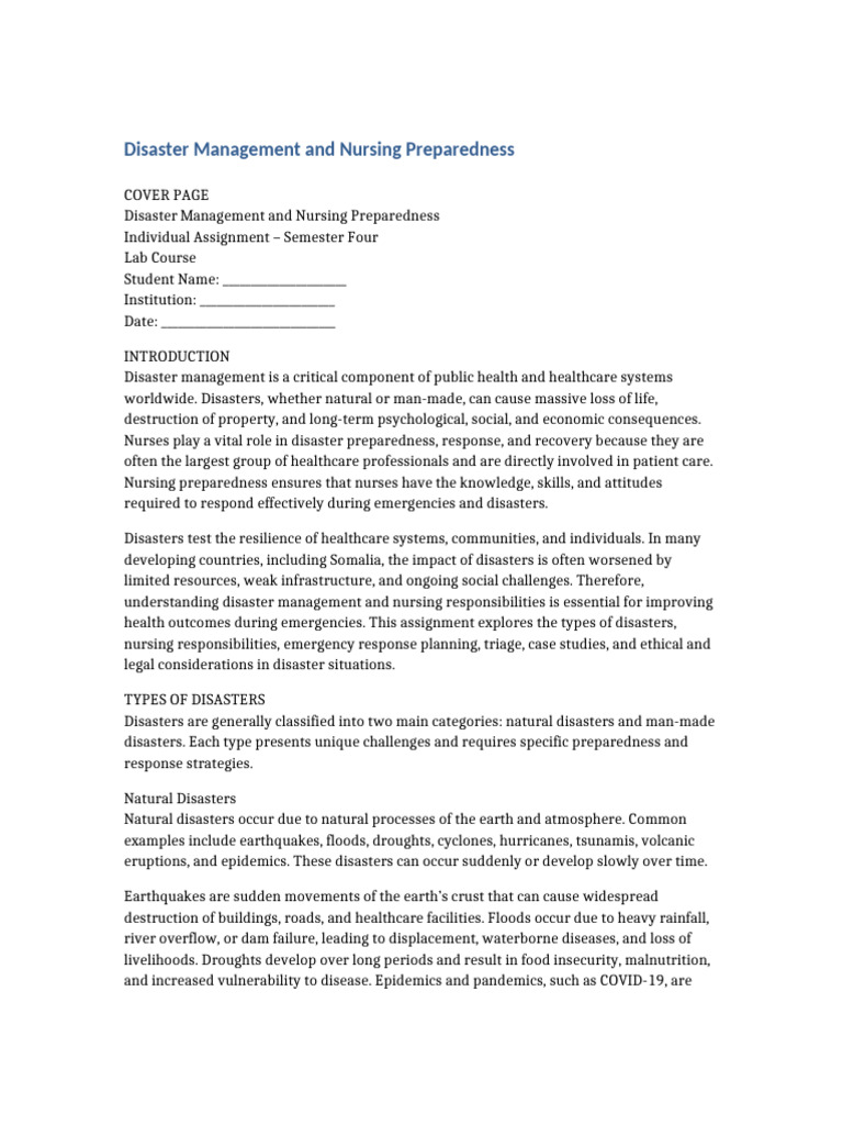 Disaster Management and Nursing Preparedness 2700 Words | PDF ...