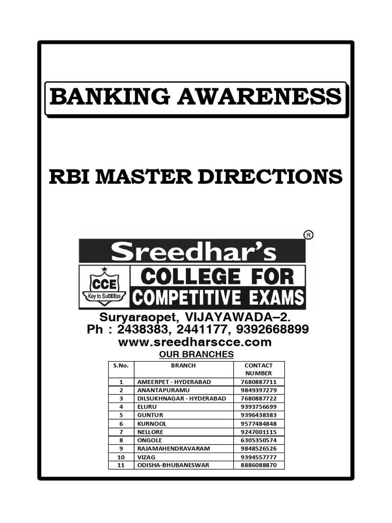 Banking Awareness - Banking Awareness - Important Rbi Master Direction ...