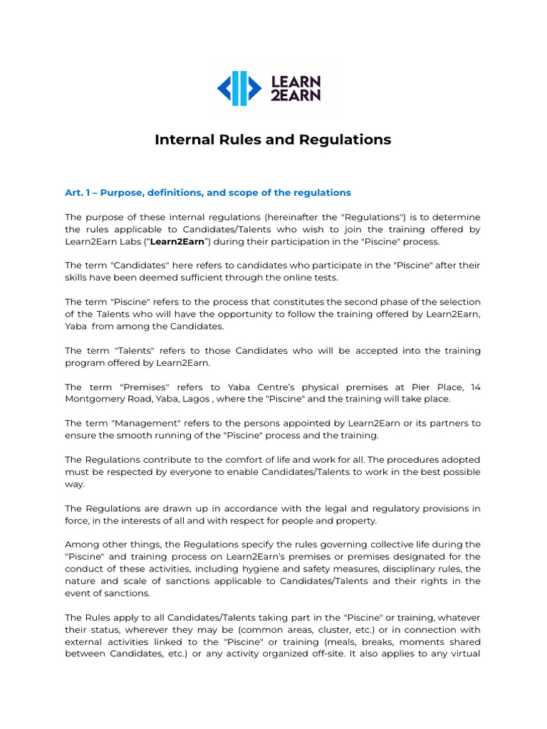 Yaba Copy of Internal Rules and Regulations | PDF | Alcohol ...