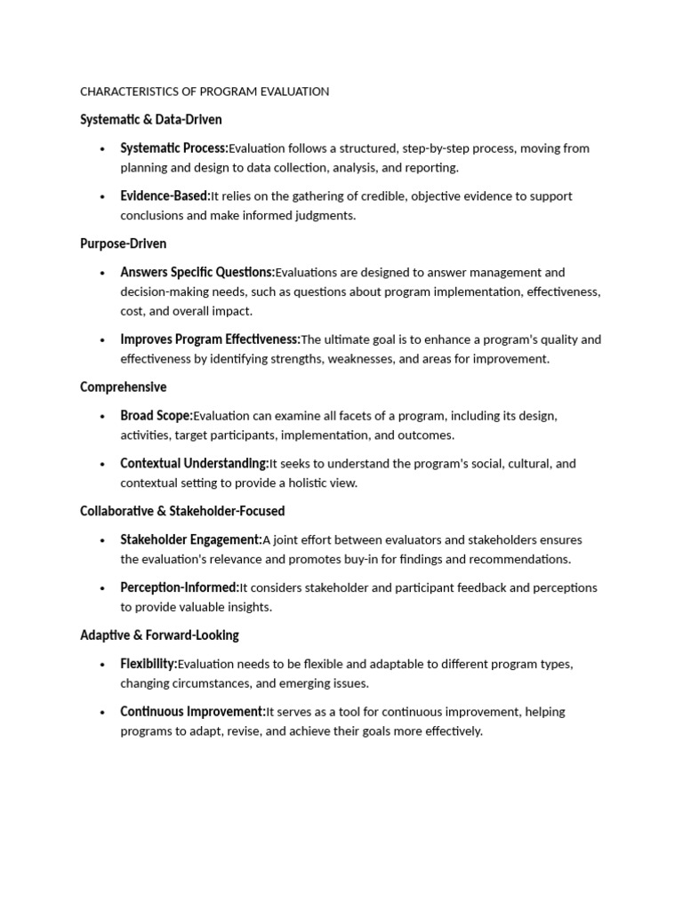 Key Characteristics of Program Evaluation | PDF