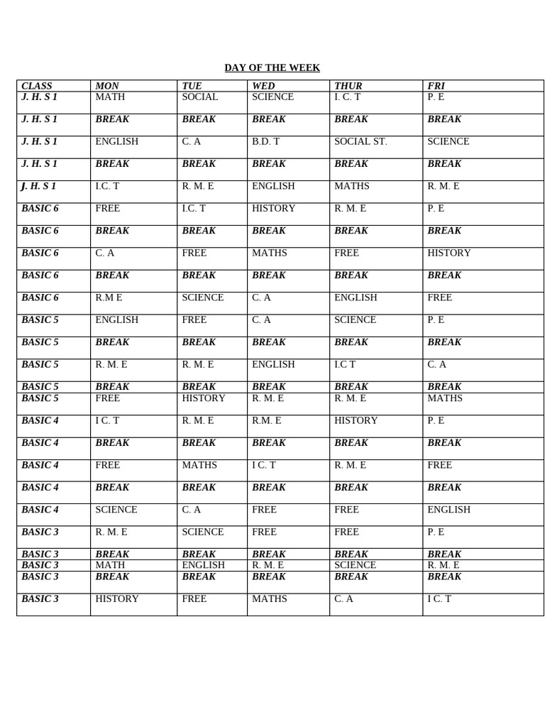 DAY OF THE WEEK | PDF