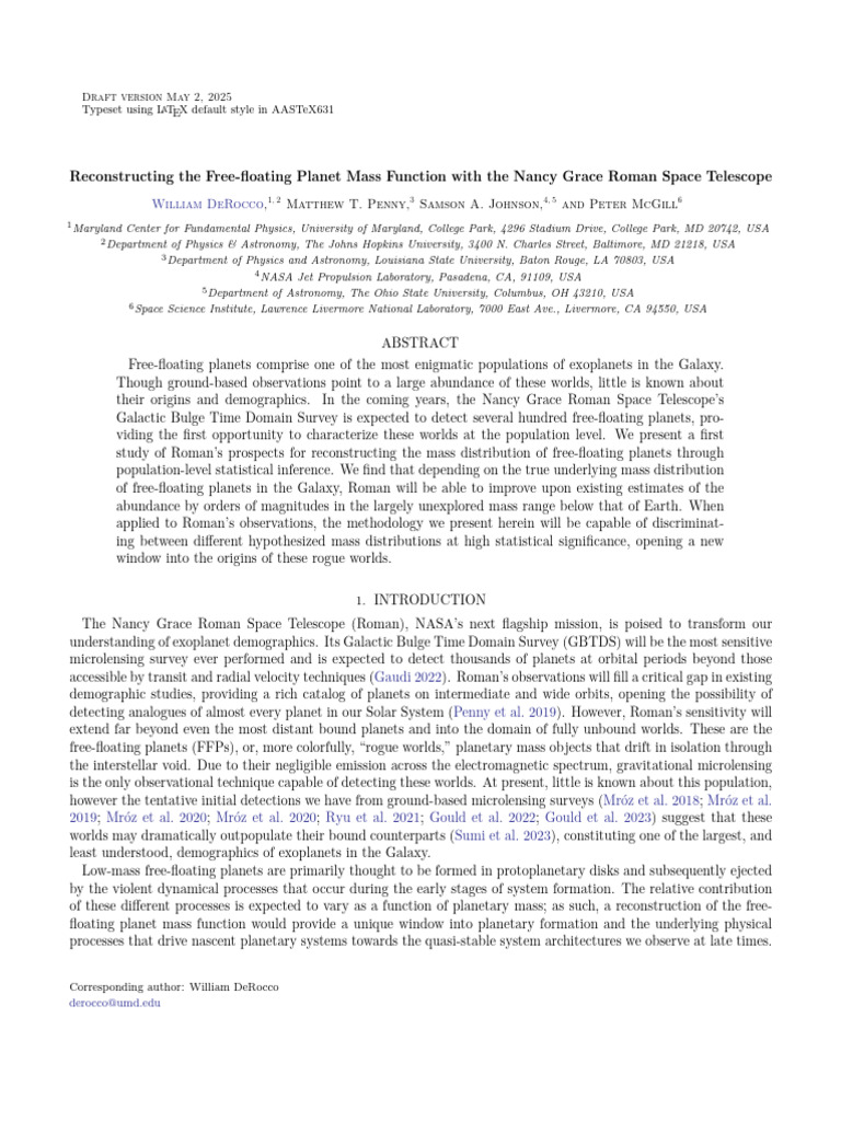 DeRocco et al. - 2025 - Reconstructing the free-floating planet mass ...