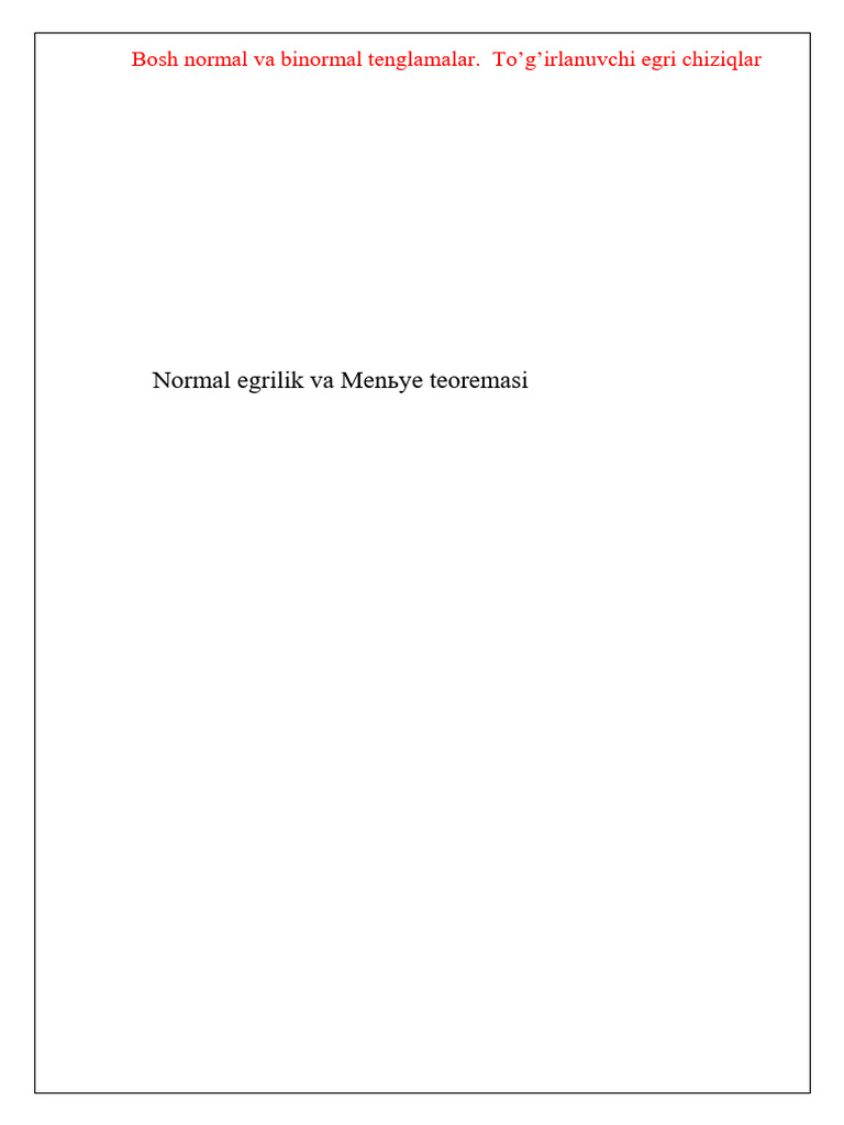 Bosh Normal Va Binormal Tenglamalar Togirlanuvchi Egri Chiziqlar | PDF