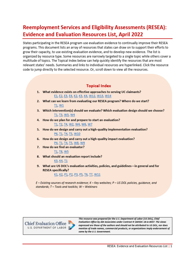 Reemployment Services and Eligibility Assessments (RESEA) : Evidence ...