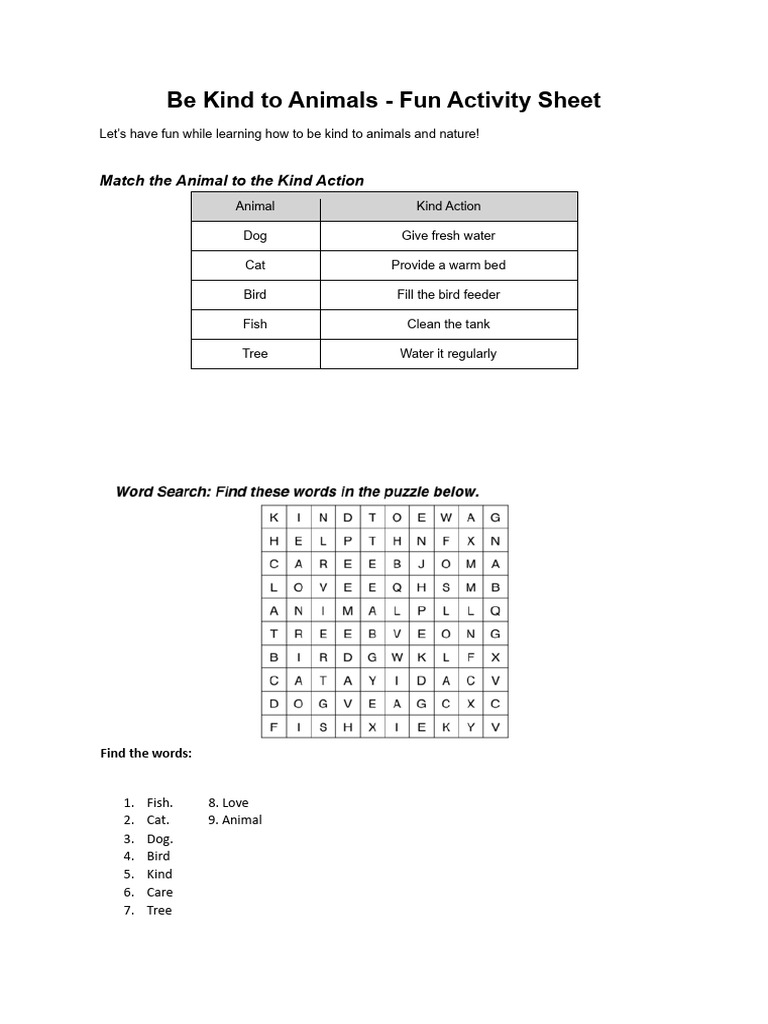 Kindness Animals Activity 2 Revised | PDF