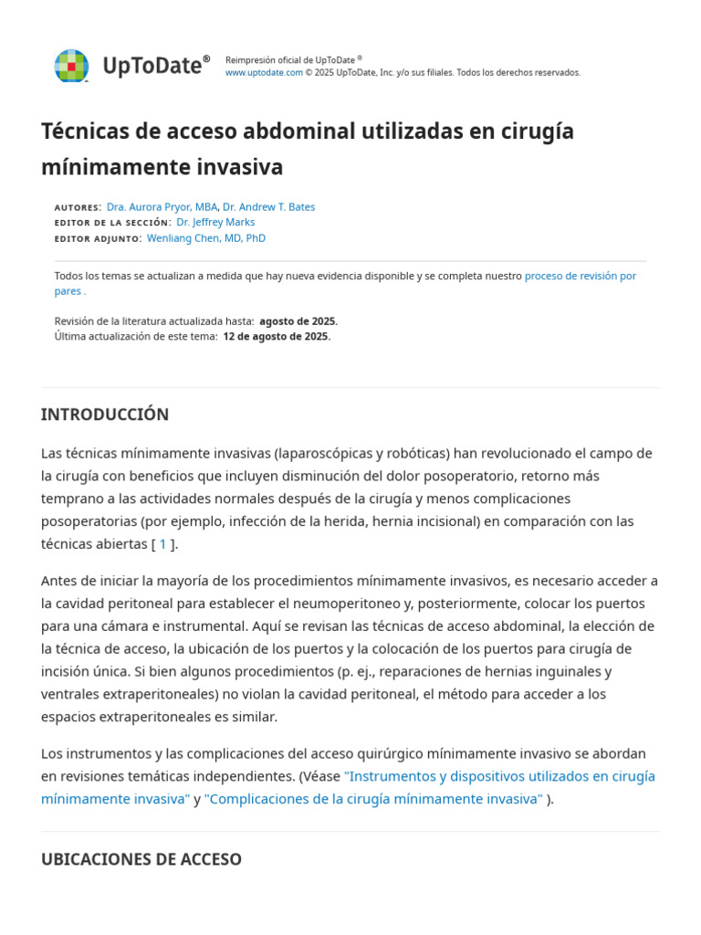 Técnicas de Acceso Abdominal en Cirugía Mínimamente Invasiva | PDF ...
