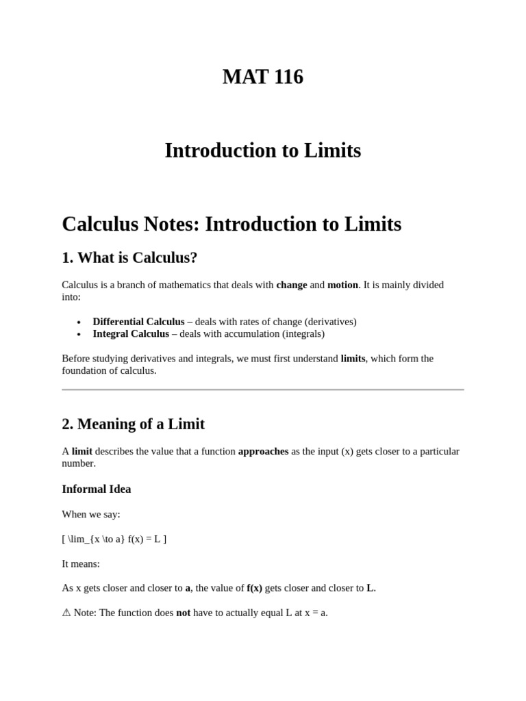Introduction to Limits in Calculus | PDF | Asymptote | Derivative