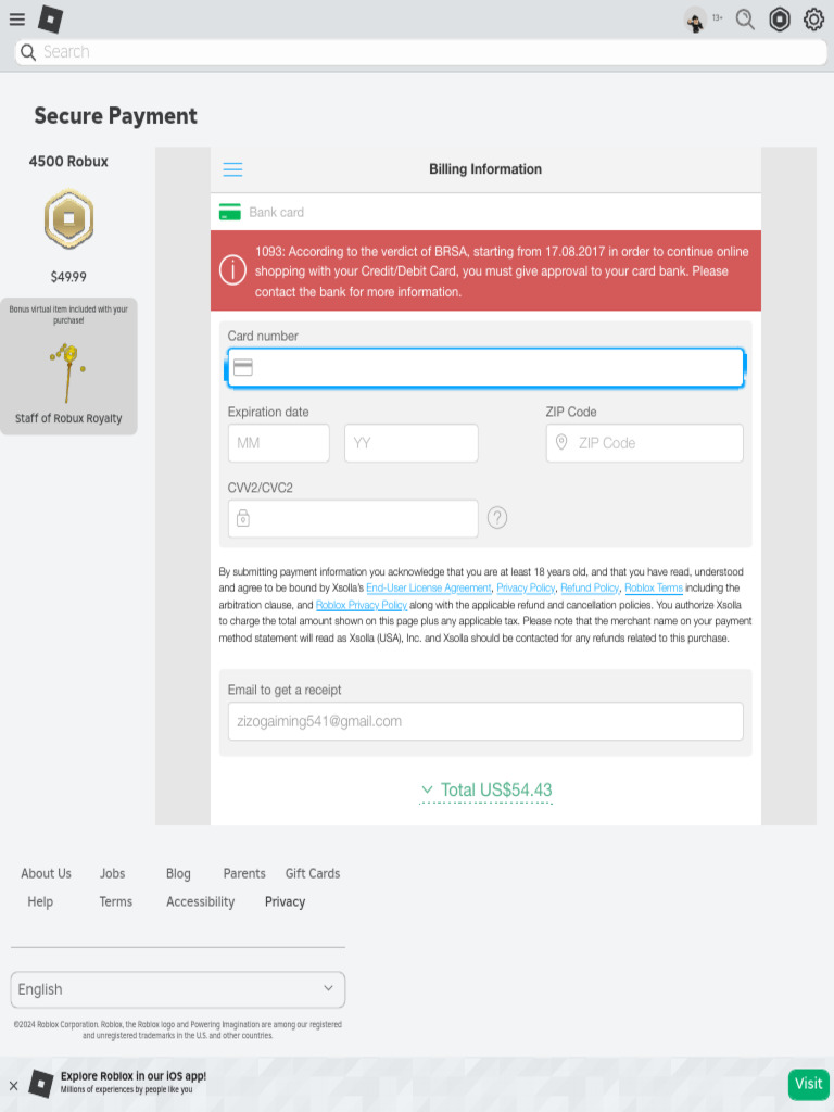 Roblox 2 | PDF | Credit Card | Payments