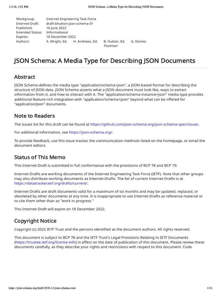 JSON Schema_ a Media Type for Describing JSON Documents | PDF | Json | Xml Schema