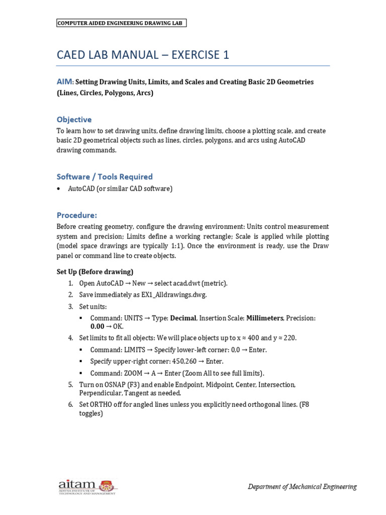 CAED_Lab_Manual_Exercise_1 | PDF | Circle | Triangle