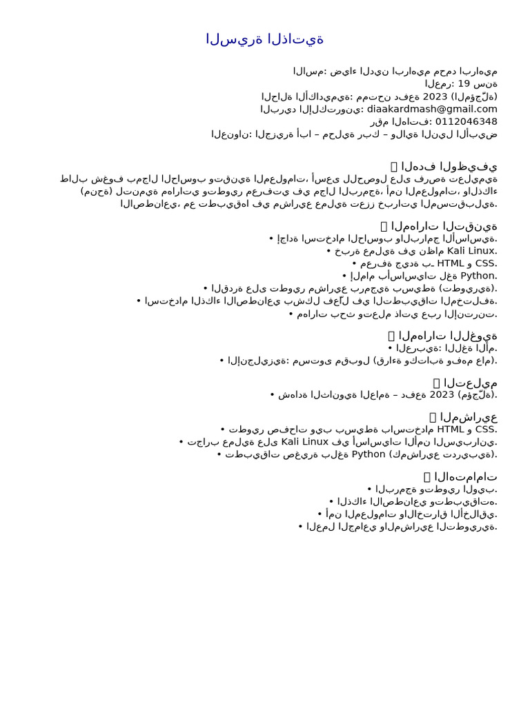 CV Dhiaa Arabic | PDF