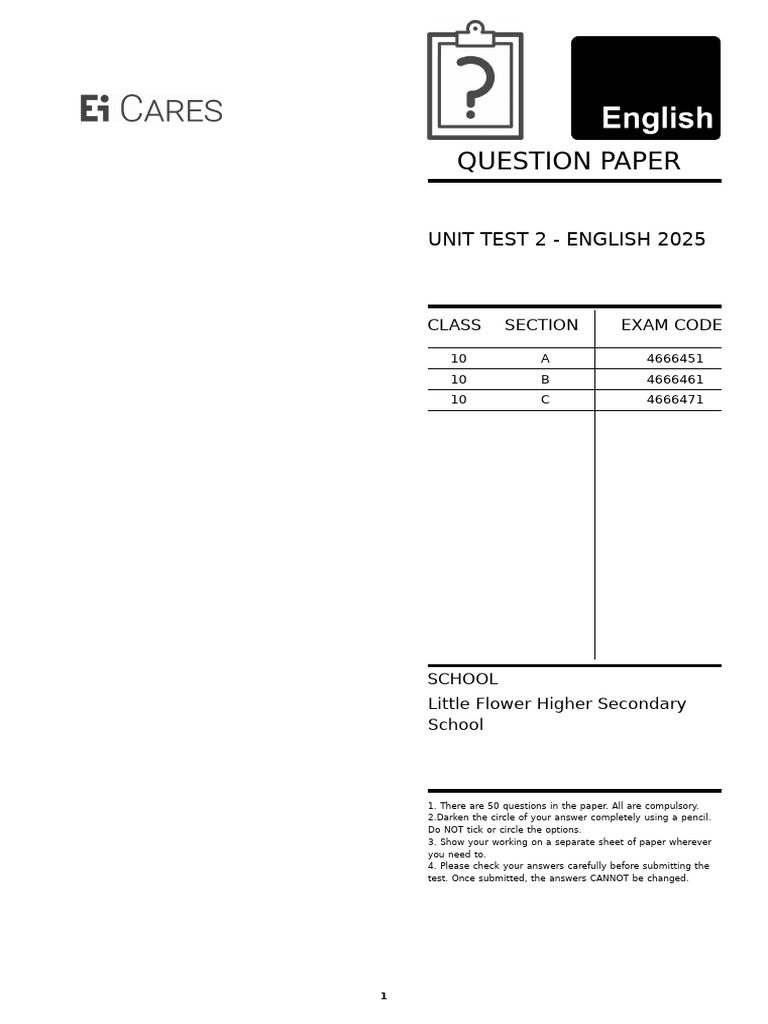 Class 10 English Unit Test 2 2025 | PDF | Hospital | Ambulance
