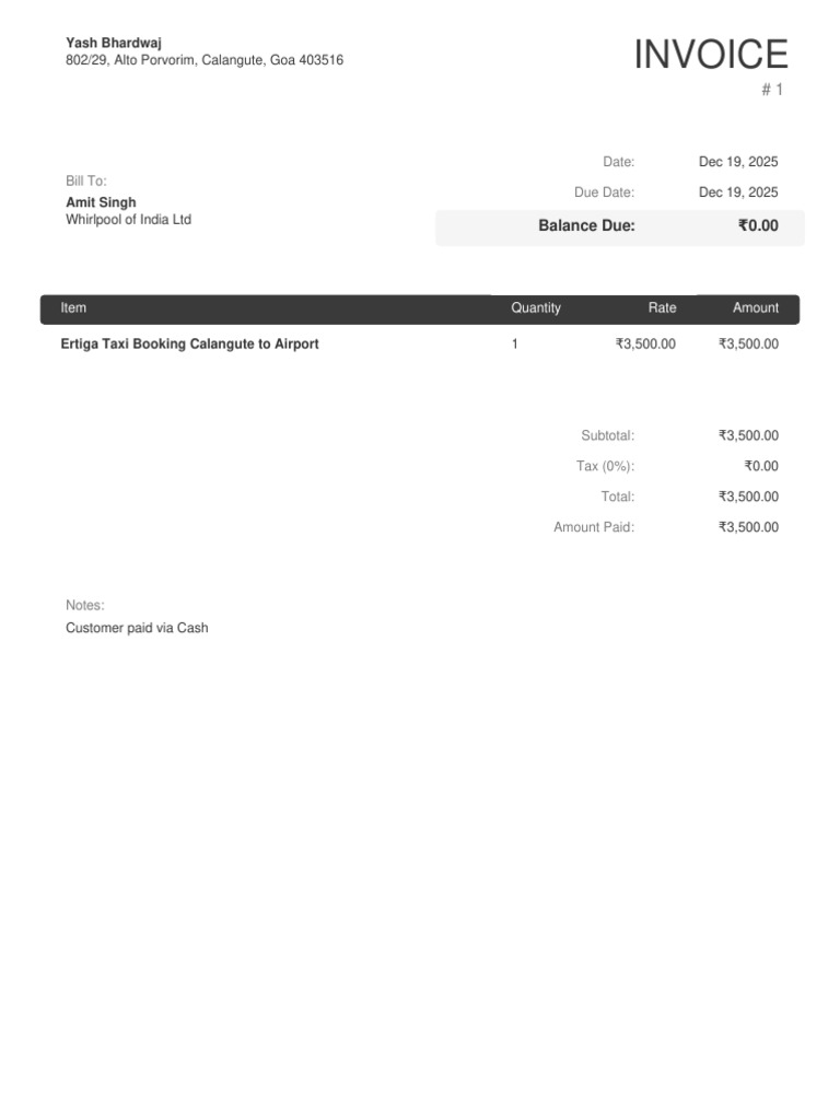 Invoice for Taxi Booking Service | PDF