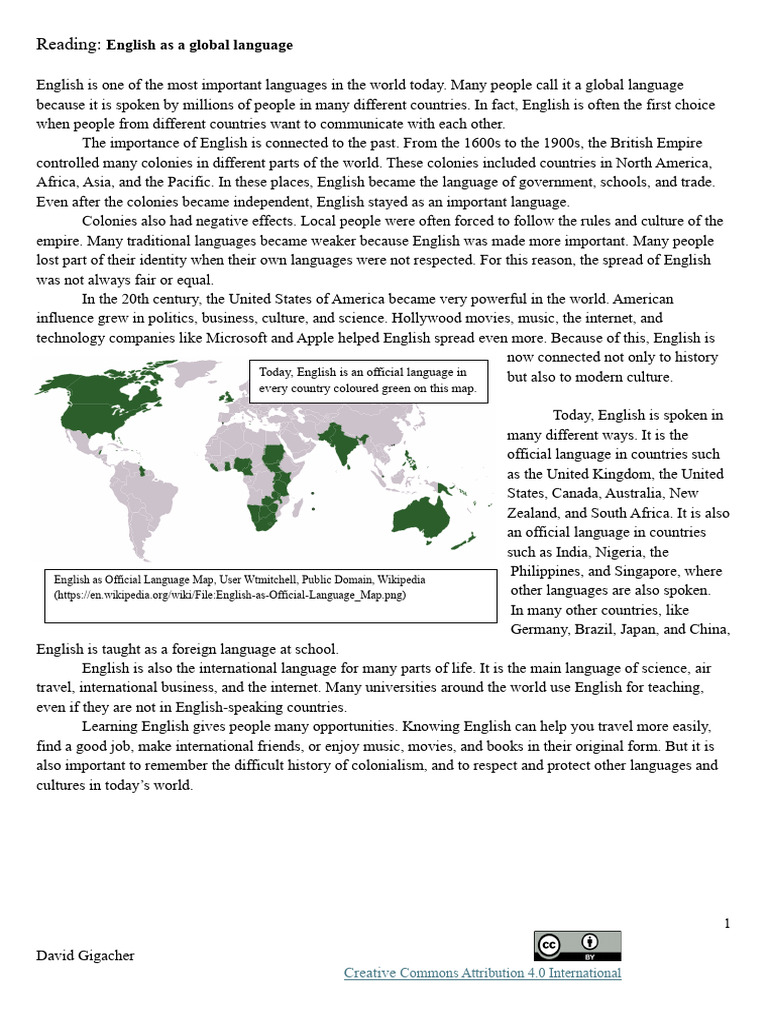 Importance of English as a Global Language | PDF | English Language ...