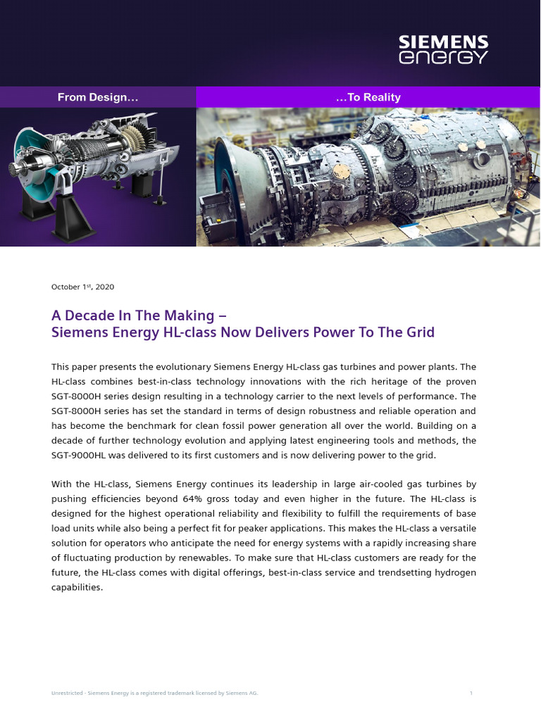 2020 10 01 Siemens Energy HL Class Now Delivers Power to the Grid PDF ...