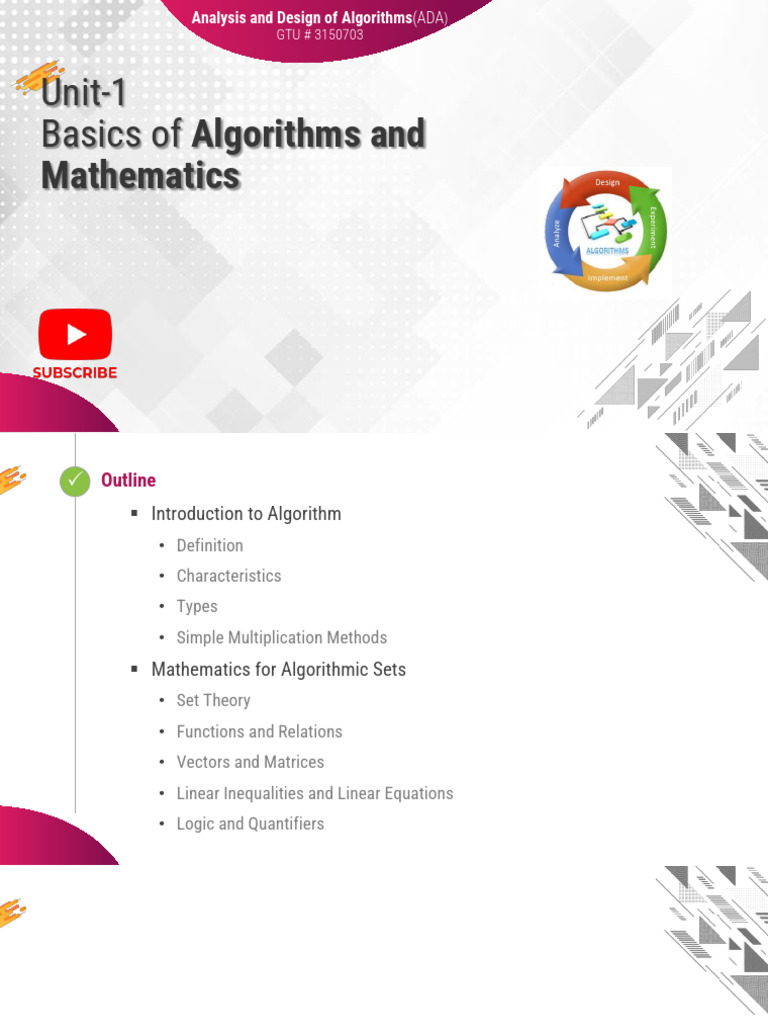 Unit-1 - Basics of Algorithms & Mathematics | PDF | Set (Mathematics) | Function (Mathematics)