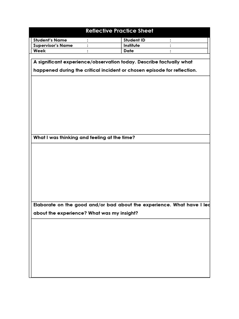Reflective Practice Sheet Template | PDF