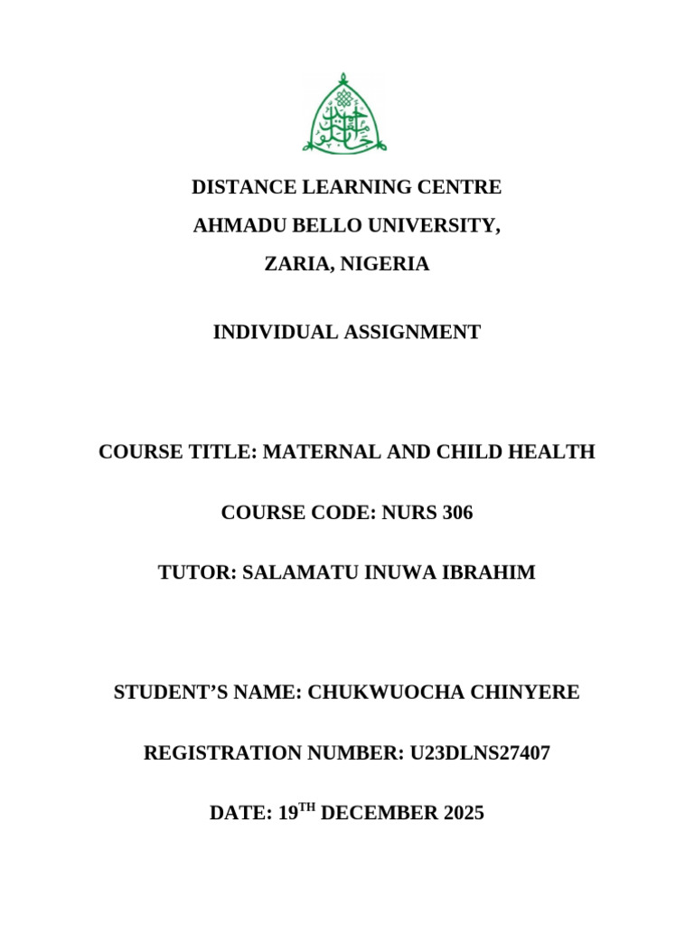 Maternal and Child Health Assignment | PDF | Midwife | Midwifery