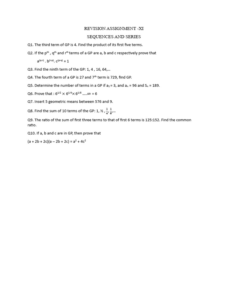 Revision Assignment - Sequences and Series | PDF