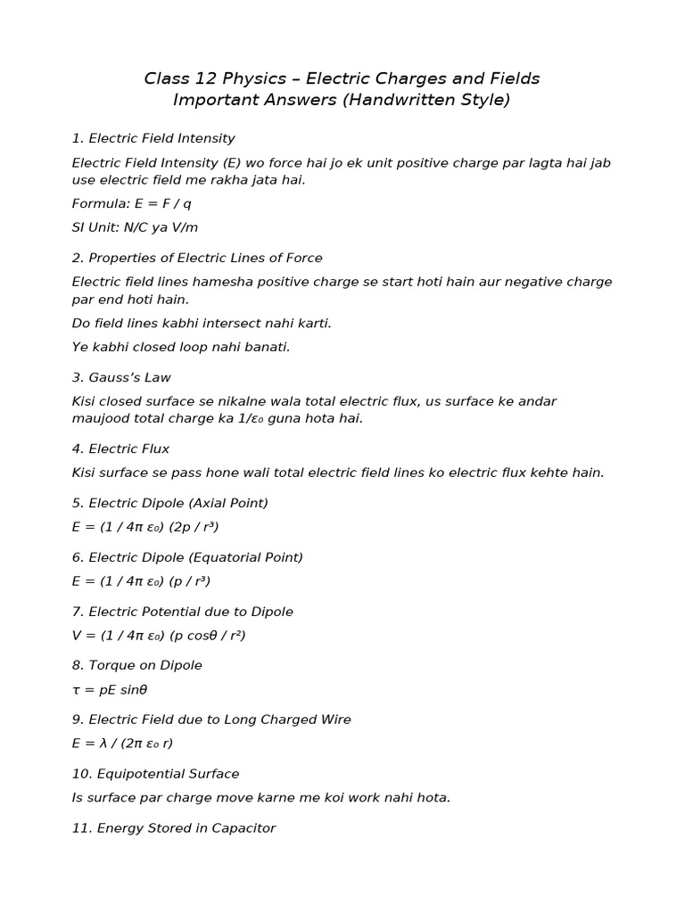 Class 12 Physics: Electric Charges Guide | PDF