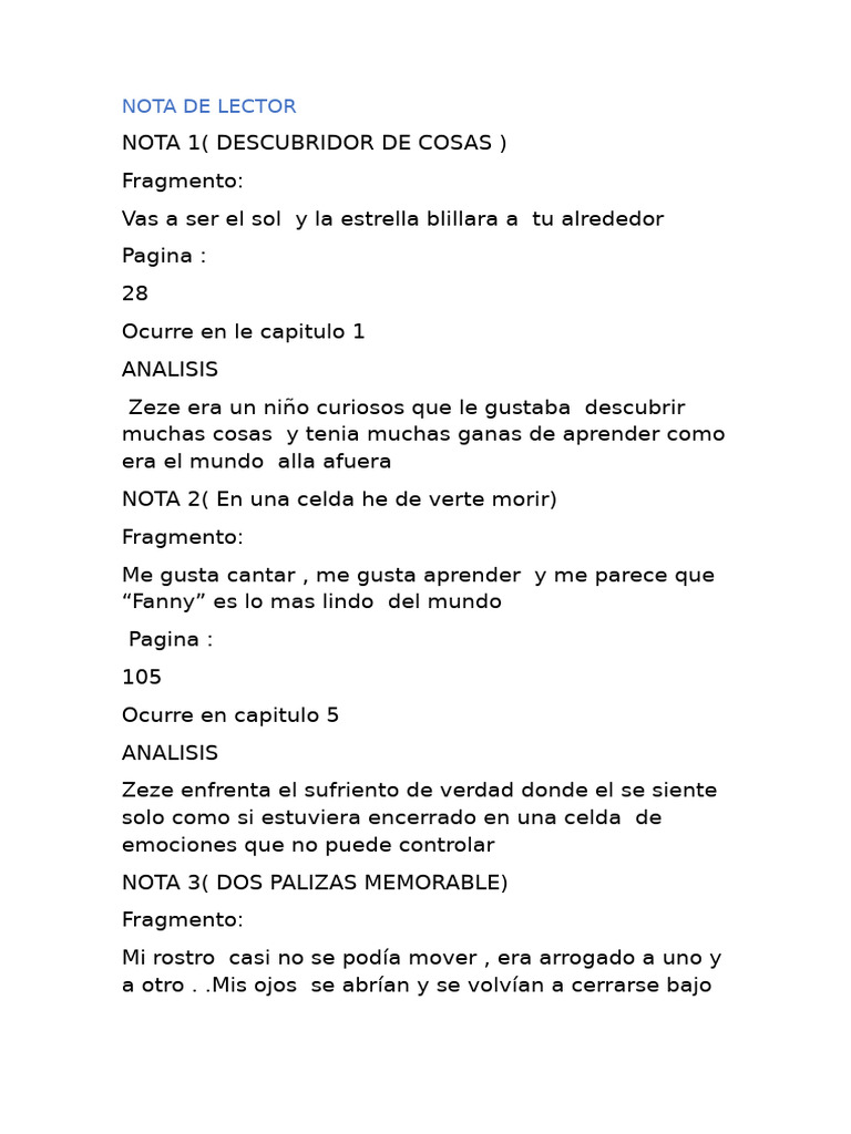 Nota de Lector Lengua | PDF