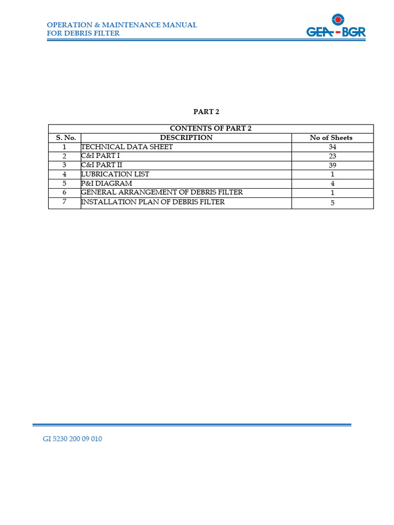 Debris Filter Technical Data Sheet | PDF