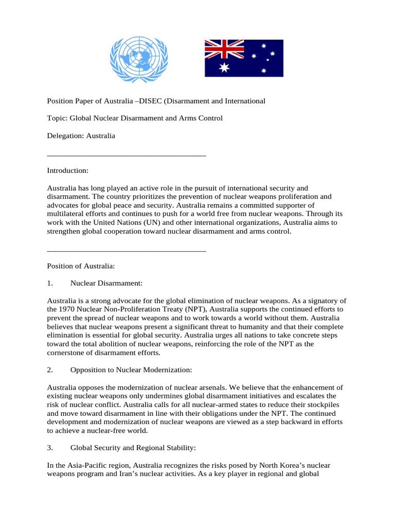 Australia’s Position on Nuclear Disarmament | PDF | Nuclear Disarmament ...