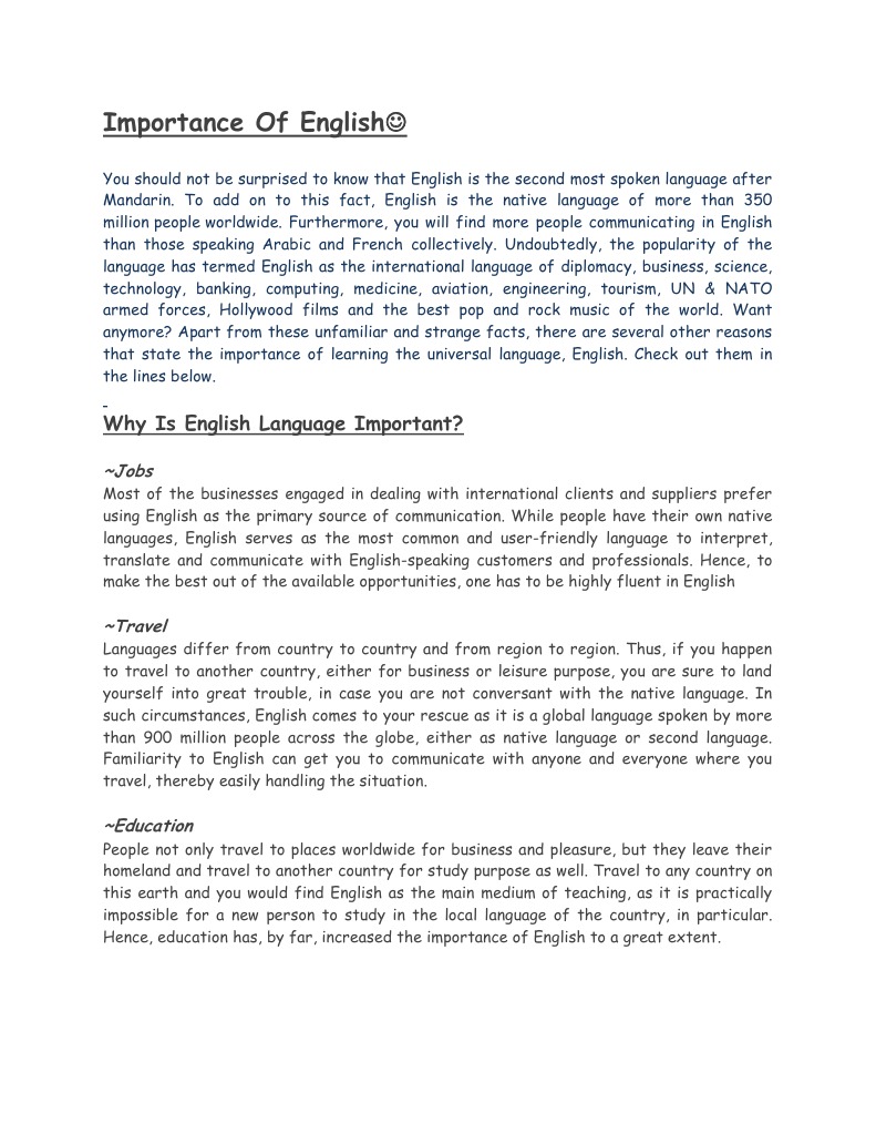Importance of English | PDF | English Language | Literacy