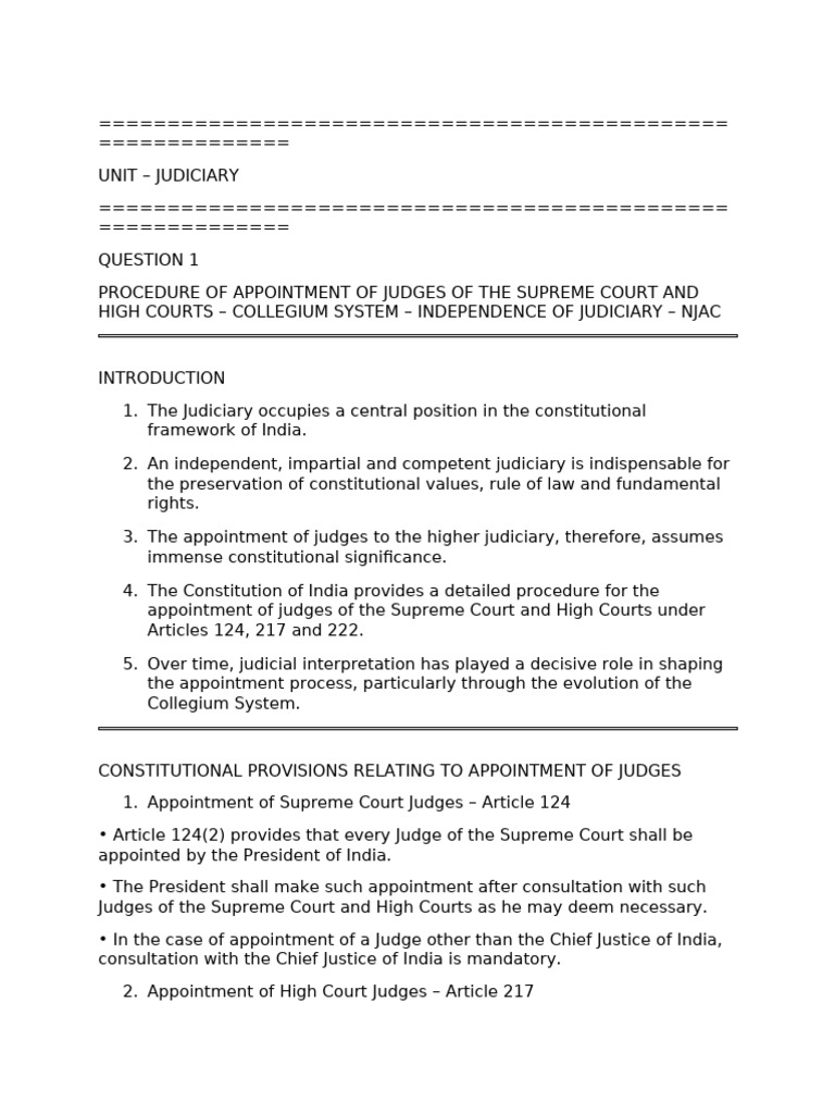 Judiciary – Appointment, Independence & Jurisdiction | PDF | Supreme ...