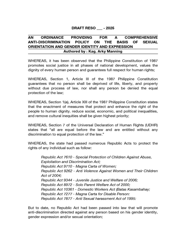 San Isidro Anti Discrimination Ordinance - Lgbt | PDF | Discrimination ...